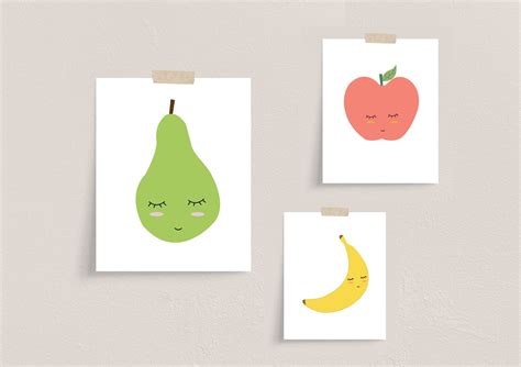 Cute Fruit Printable Set Of 6 Fruit Prints Fruit Nursery Etsy