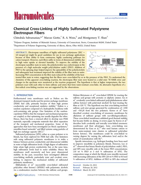Pdf Chemical Cross Linking Of Highly Sulfonated Polystyrene