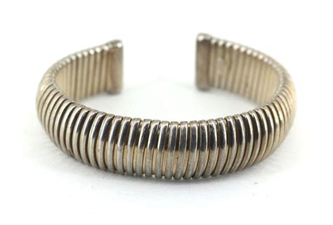 Vintage Italy Jcm Ribbed Fluted Cuff Bracelet Sterling Silver Br 3728