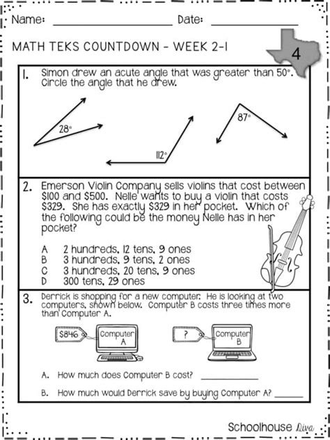 4th Grade Math Staar Countdown Week 2 By Schoolhouse Diva Tpt