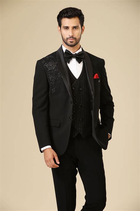 Embroidered Black Tuxedo Suit Bonsoir Sophisticated Style