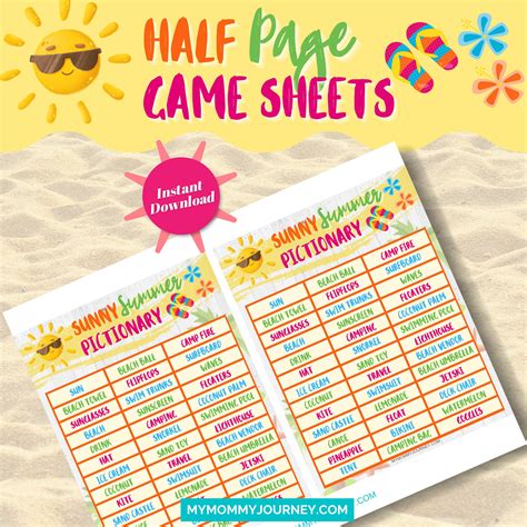 Sunny Summer Pictionary Summer Party Trivia Printable Summer Game For