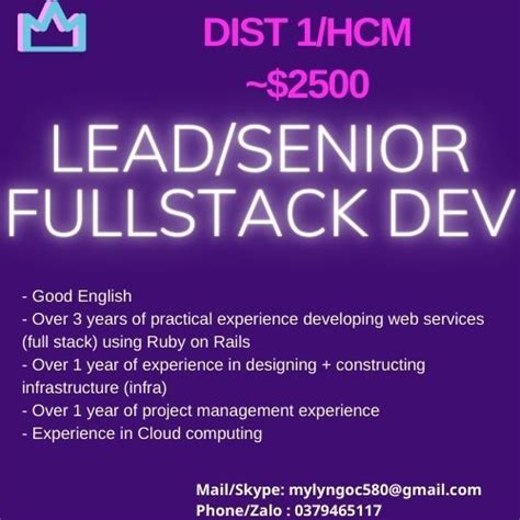 Dist 1hcm Leadsenior Fullstack Developer Ror~2500 Lý Ngọc Ánh Chloe