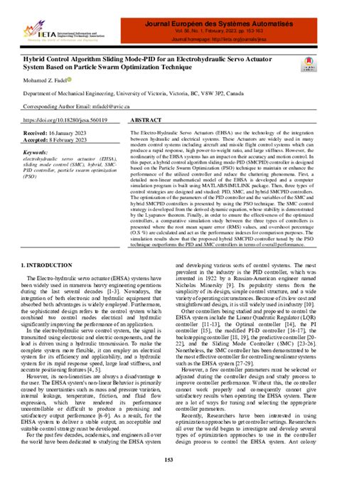 Pdf Hybrid Control Algorithm Sliding Mode Pid For An Electrohydraulic