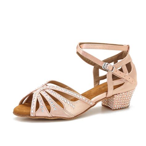 Nude Rhinestone Ballroom Salsa Dance Shoes Low Cuban Heel Ttdancewear