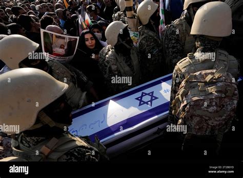 Iranian Basij Paramilitary Force Members Carry A Symbolic Coffin Of Israel In An Anti Israel