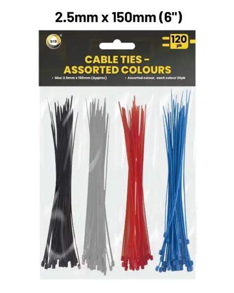 120pc Cable Ties Assorted Colours
