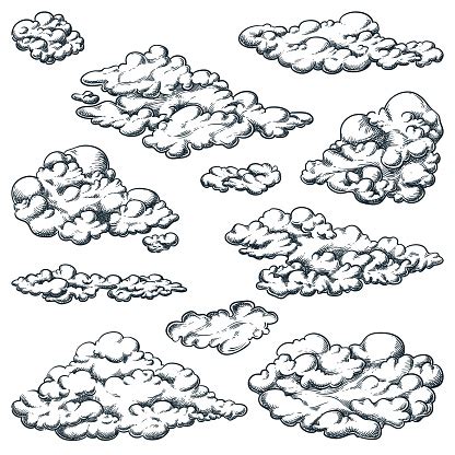 Fluffy Clouds Set Hand Drawn Sketch Vector Illustration Sky Design