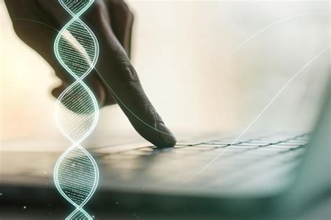 Premium Photo Double Exposure Of Creative Dna Hologram And Hands