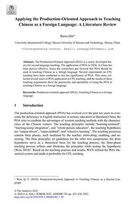Pdf Applying The Production Oriented Approach To Teaching Chinese As A Foreign Language A