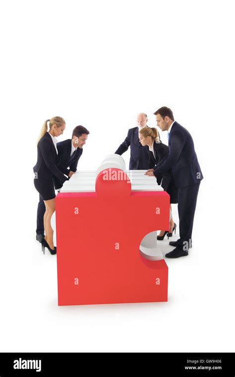 Business People Team Assembling Puzzle Isolated On White Background