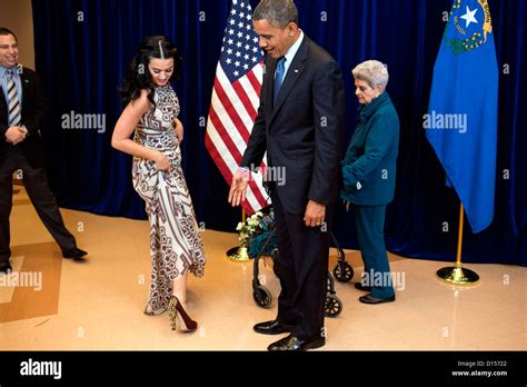 Us President Barack Obama Comments On Katy Perrys Shoes While Greeting