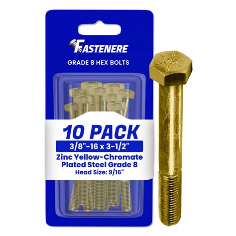 Fastenere 38 16 X 3 12 Hex Bolts Grade 8 Zinc Yellow Chromate