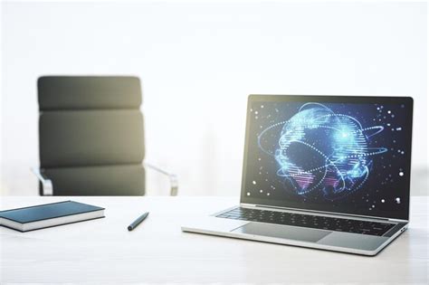 Premium Photo Computer Monitor With Abstract Graphic Digital World Map With Connections