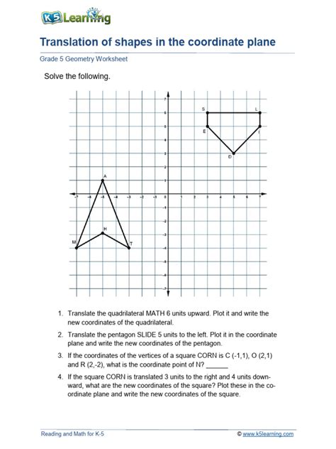 Grade 5 Geometry Shape Translations Pdf Science And Mathematics