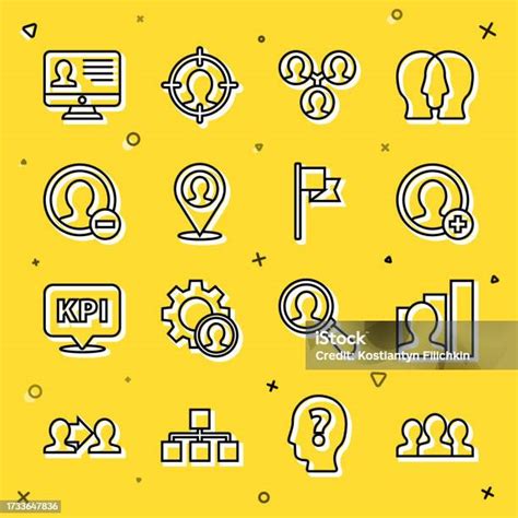 라인 사용자 그룹 생산적인 사람 계정 만들기 화면 프로젝트 팀 기반 사람이있는 위치 이력서 및 마커 아이콘 모니터링 벡터 개념에 대한 스톡 벡터 아트 및 기타 이미지