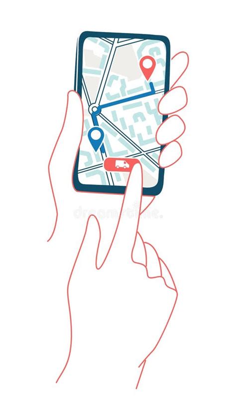 App With Navigator To Track Route Hand Holding Gps Device Stock Vector