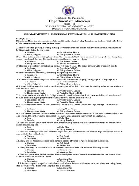 Tle Exam Eim Pdf Electrical Connector Fuse Electrical