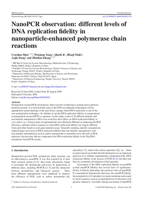 Pdf Nanopcr Observation Different Levels Of Dna Replication Fidelity