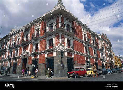 Mexico Puebla Local Architecture With Colonial Style Buildings