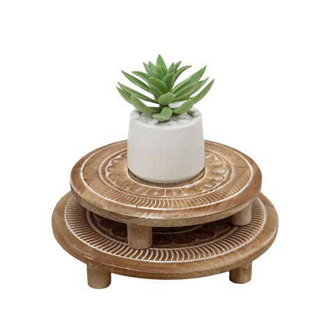 Parisloft Set Of 2 Round Wooden Display Risers Farmhouse Wood Risers