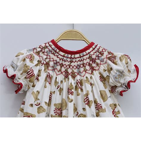 Smocked Bishop Dress Brown Bear Pattern