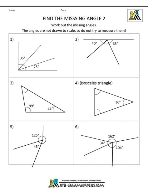 Triangles Find Missing Angle Worksheet