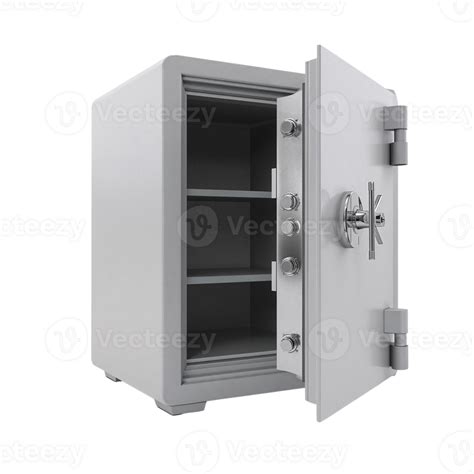 Isolated Gleaming Safe Box Protection Of Valuables With Open Door On
