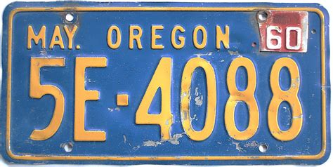 Blue Oregon License Plate 1956 With A 1960 Tag Classic License Plates