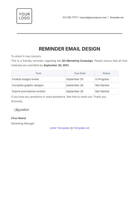 Free Reminder Email Design Template To Edit Online