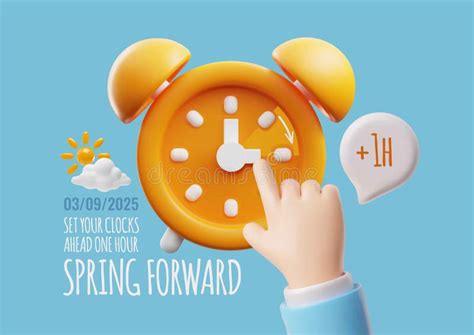 Spring Forward Set Your Clocks Ahead One Hour 3d Cartoon Vector Poster
