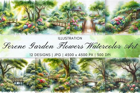 Serene Garden Flowers Watercolor Art Graphic By Artistic Wisdom