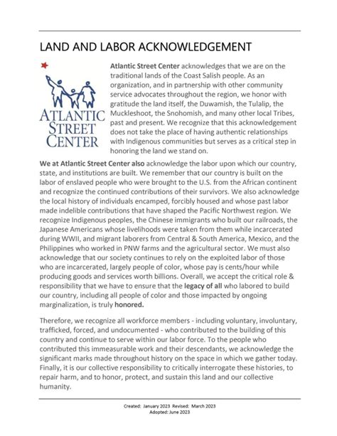 Land And Labor Acknowledgement Atlantic Street Center