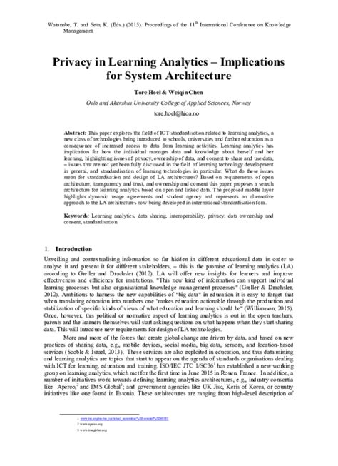 Pdf Privacy In Learning Analytics Implications For System Architecture