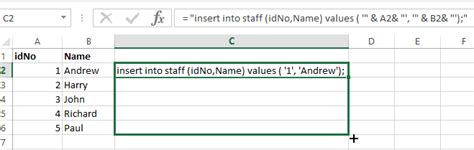 Creating Mysql Insert And Update Statements With Excel