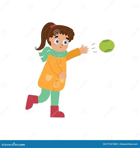 Cute Girl Throwing A Ball Outdoor Baseball Activity Stock Vector Illustration Of Game