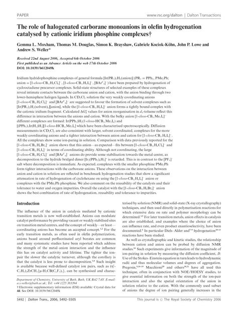 The Role Of Halogenated Carborane Monoanions In Olefin Hydrogenation