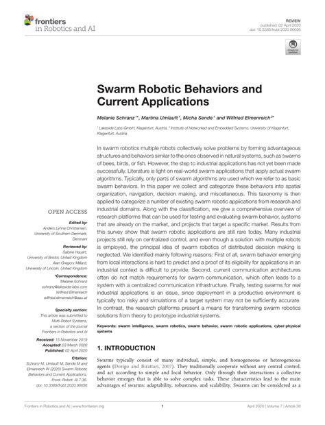 PDF Swarm Robotic Behaviors And Current Applications