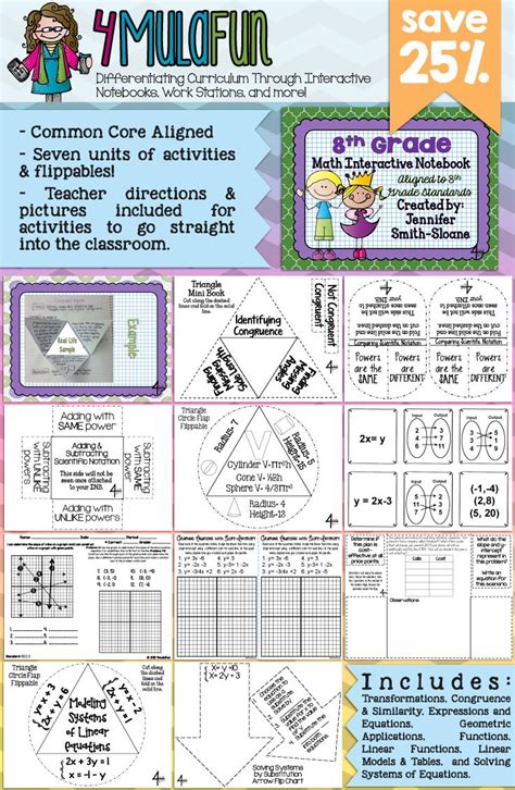 8th Grade Math Interactive Notebook Bundle Teks Ccss Printable 8th