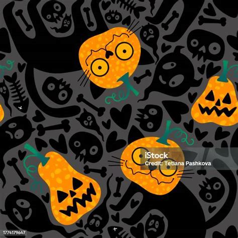 Halloween Seamless Cats Pattern For Fabrics And Textiles And Packaging