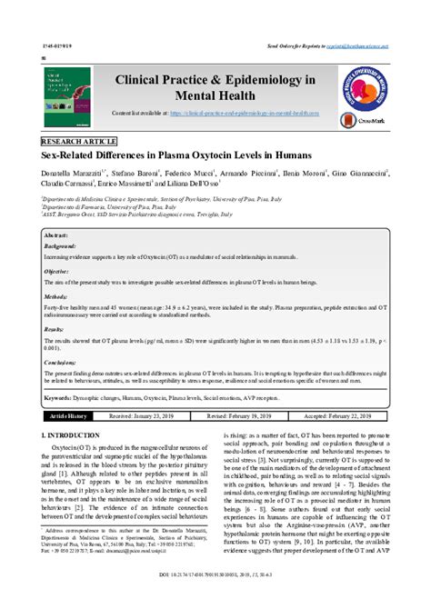 Pdf Sex Related Differences In Plasma Oxytocin Levels In Humans