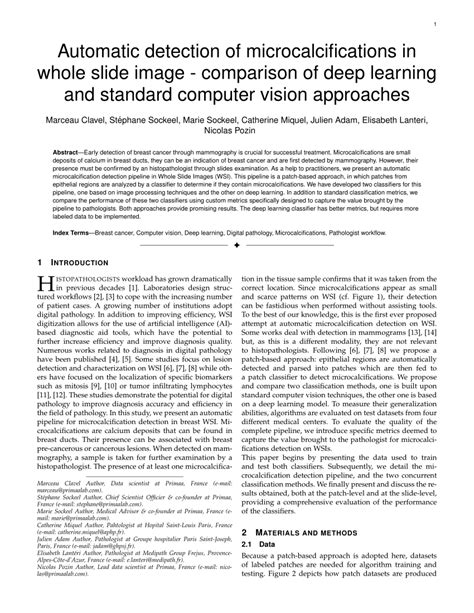 Pdf Automatic Detection Of Microcalcifications In Whole Slide Image