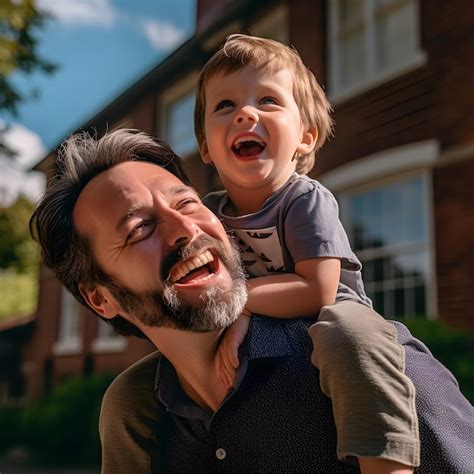 Premium Ai Image Portrait Of A Father And Son A Beautiful Face And Joy Background Blur