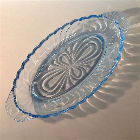 Cambridge Caprice Moonlight Blue Elegant Glass Oval Tray Oval Tray