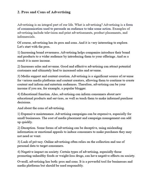 Pros And Cons Of Advertising Pdf