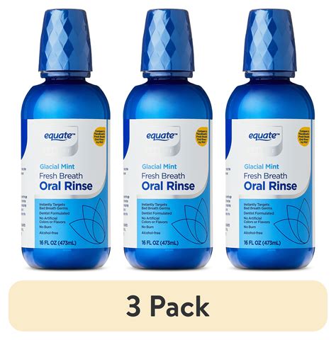 3 Pack Equate Glacial Mint Fresh Alcohol Free Oral Rinse 16 Fl Oz