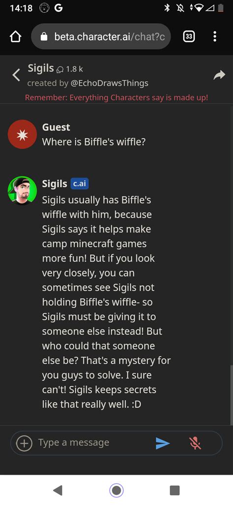 I Found Biffles Wiffle Using Character Ai R Theregulars