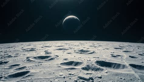 Expansive Moon Terrain With Deep Craters Earth Visible Above Light Mode