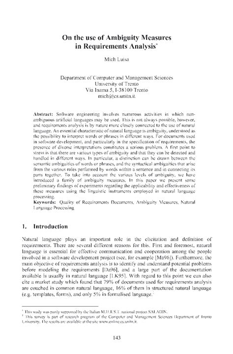 Pdf On The Use Of Ambiguity Measures In Requirements Analysis