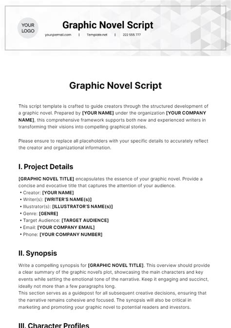 Graphic Novel Script Template Edit Online And Download Example